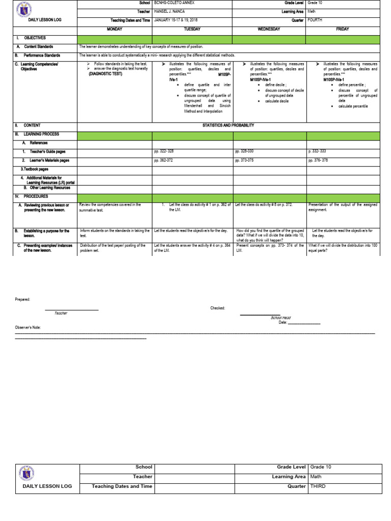 G10-Q4 DLL | PDF | Learning | Teachers