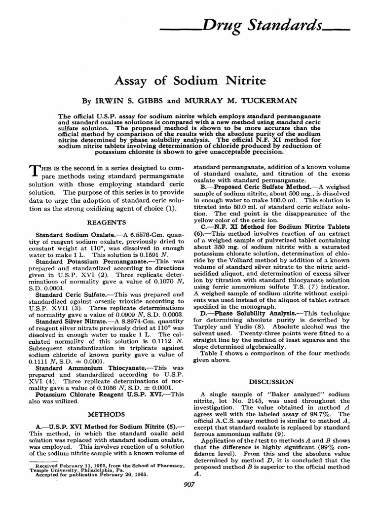 Assay of Sodium Nitrite 546 907908 | PDF | Sodium | Titration