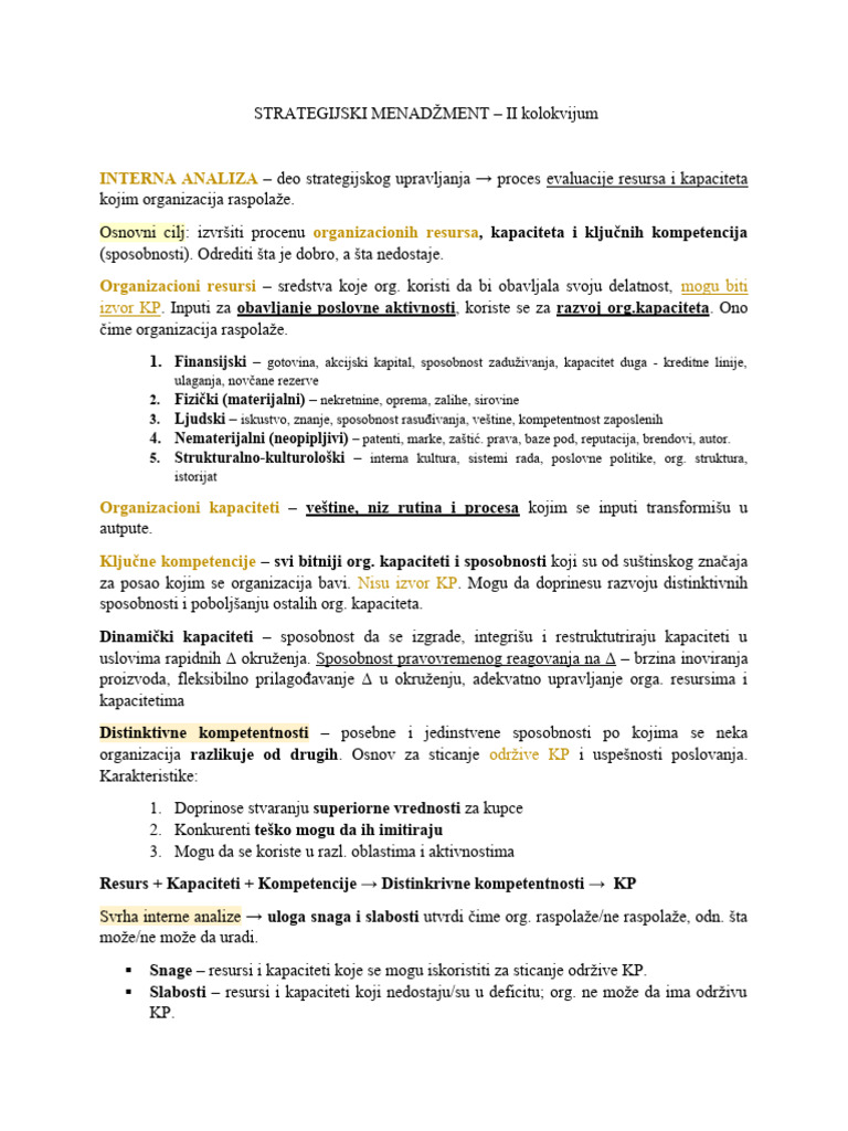 Strategijski Menadžment II Kolokvijum | PDF
