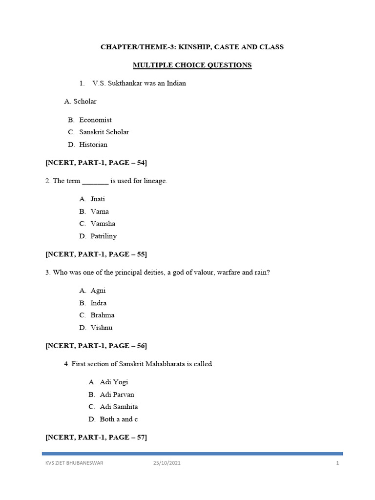 THEME 3 MCQ | PDF | Mahabharata
