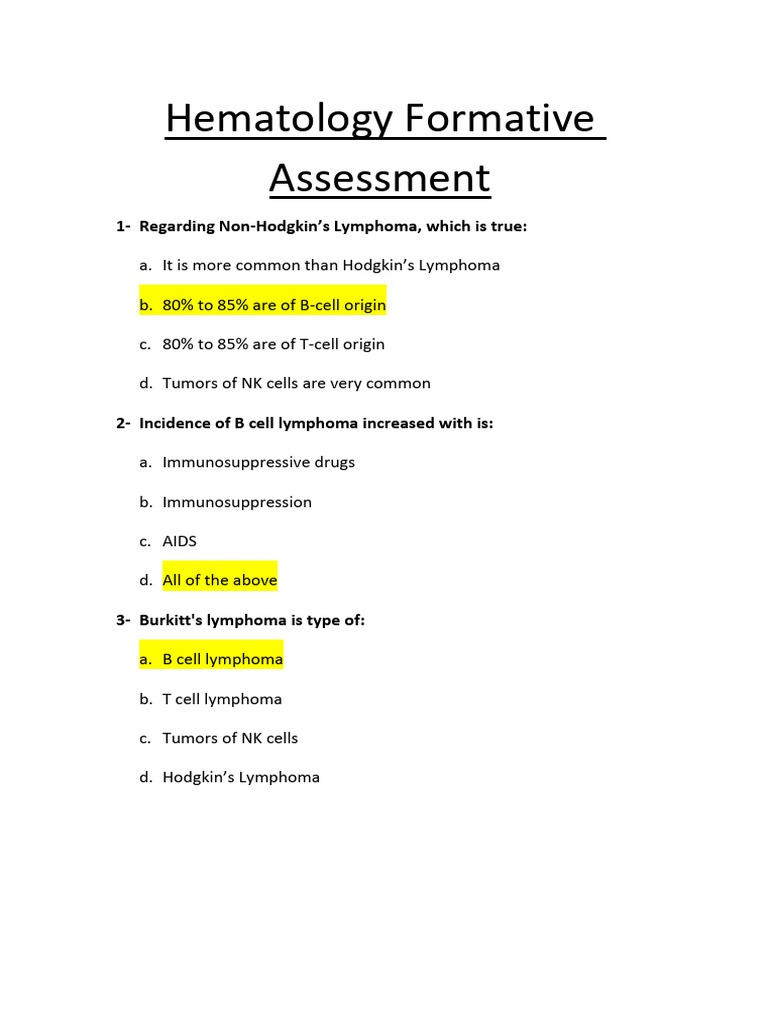 HEM - 3rd FA Module Answer | PDF | Lymphoma | Lymphatic System