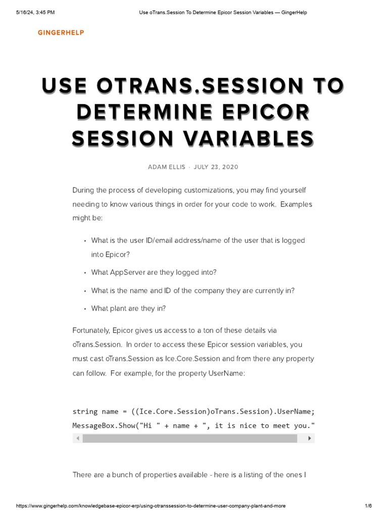 8-Use Otrans - Session To Determine Epicor Session Variables - GingerHelp | PDF | User ...