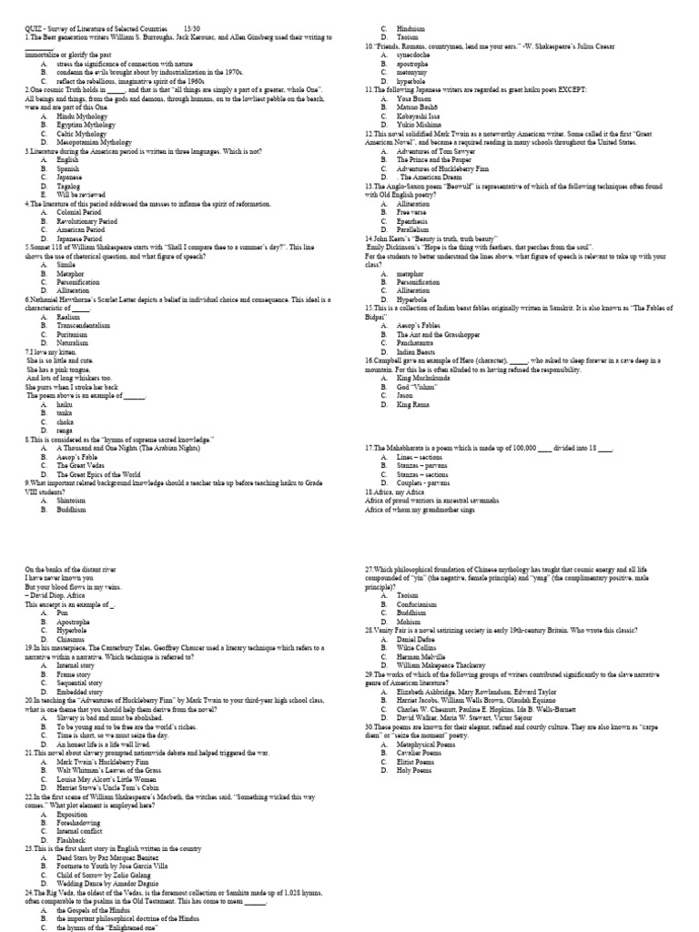 Survey of Literature | PDF | General Fiction