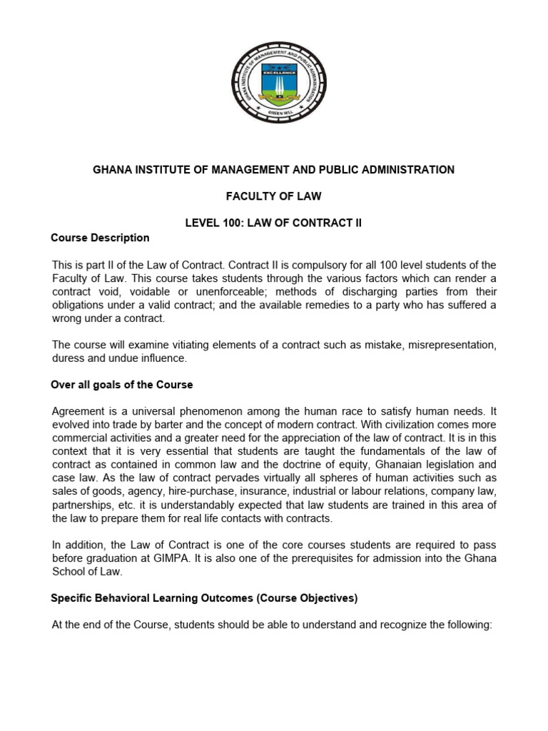 Law of Contract II Course Outline 2 - 2021 | PDF | Misrepresentation | Civil Law (Legal System)