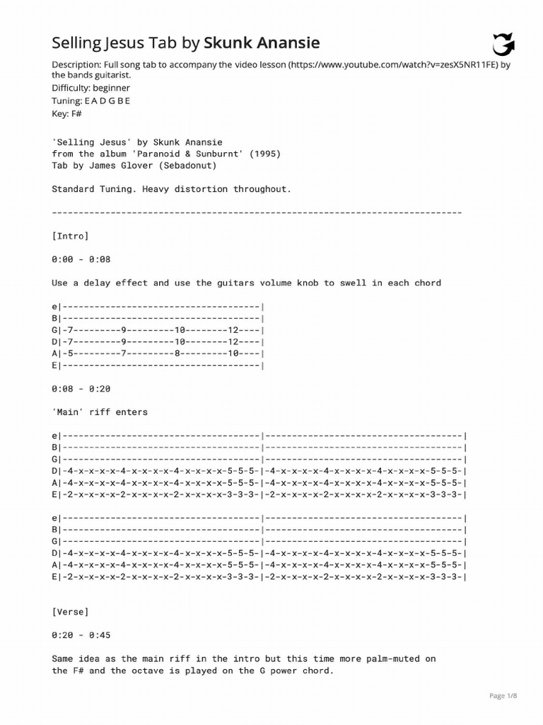 Skunk Anansie - Selling Jesus Tab | PDF