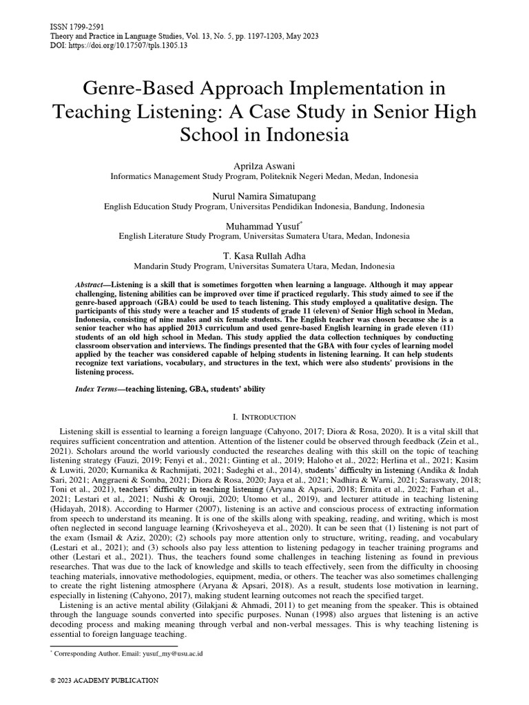 Genre-Based Approach in Listening Education | PDF | English As A Second ...