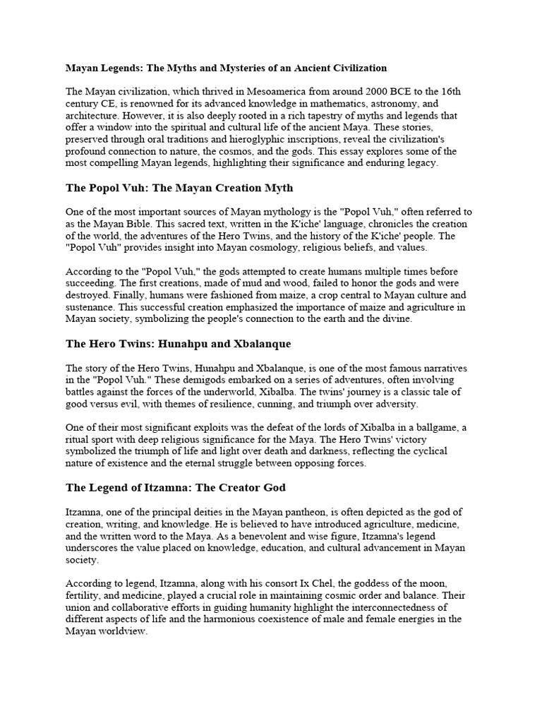 Mayan Legends | PDF | Maya Civilization | Mythology