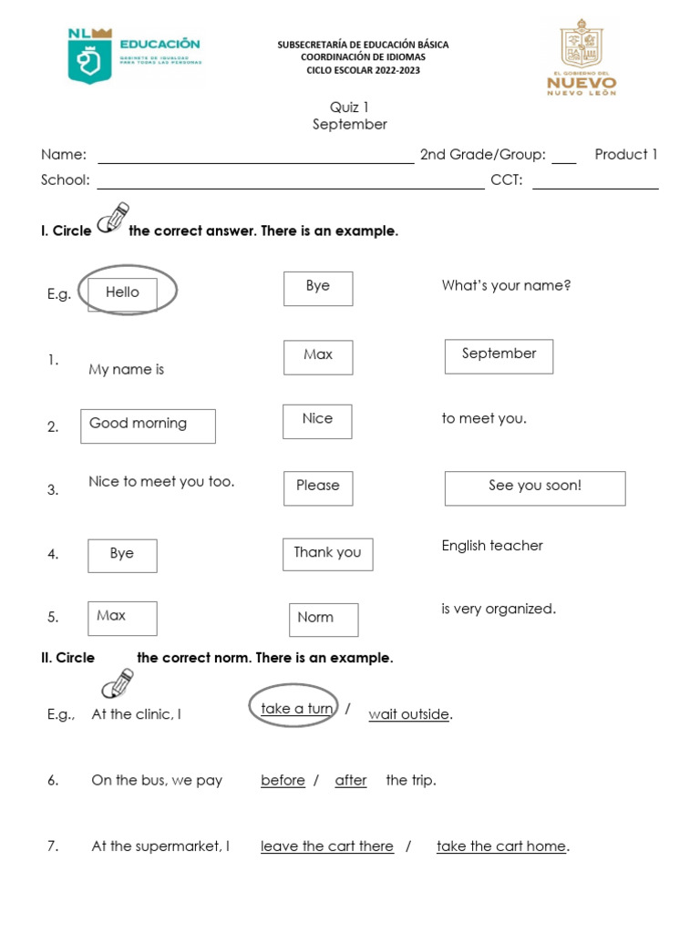 2nd Grade Quiz Product 1 | PDF