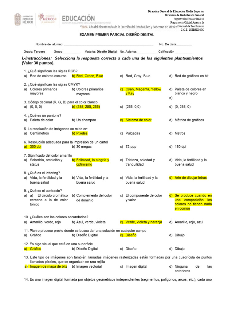Examen Primer Parcial Diseño Digital | PDF | Color | Diseño