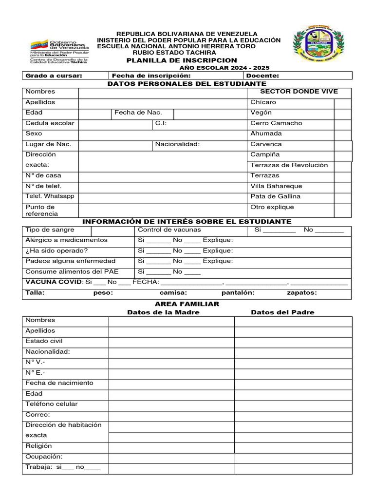 Planilla de Inscripcion 2024-2025 | PDF | Escuelas | Disciplinas