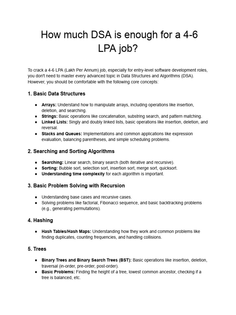How Much DSA Is Enough For A 4-6 LPA Job | PDF | Computing | Applied Mathematics