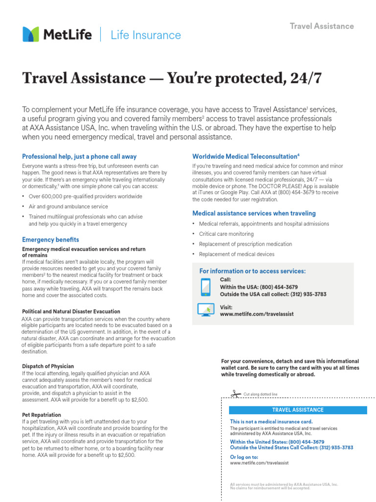 MetLife Travel Assistance Services Overview | PDF | Underwriting ...