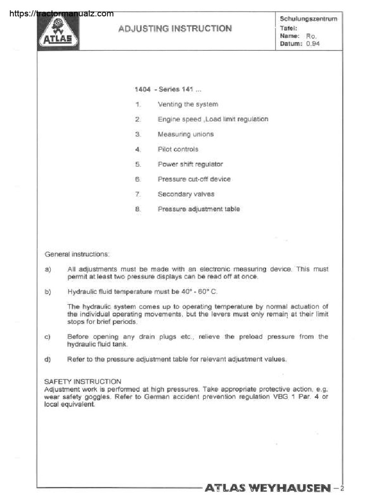 Adjusting Instructions of Atlas 1404 | PDF