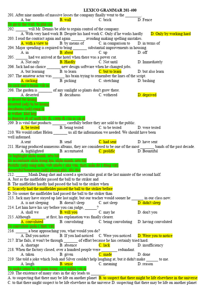 Lexico Grammar 201 400 Key | PDF