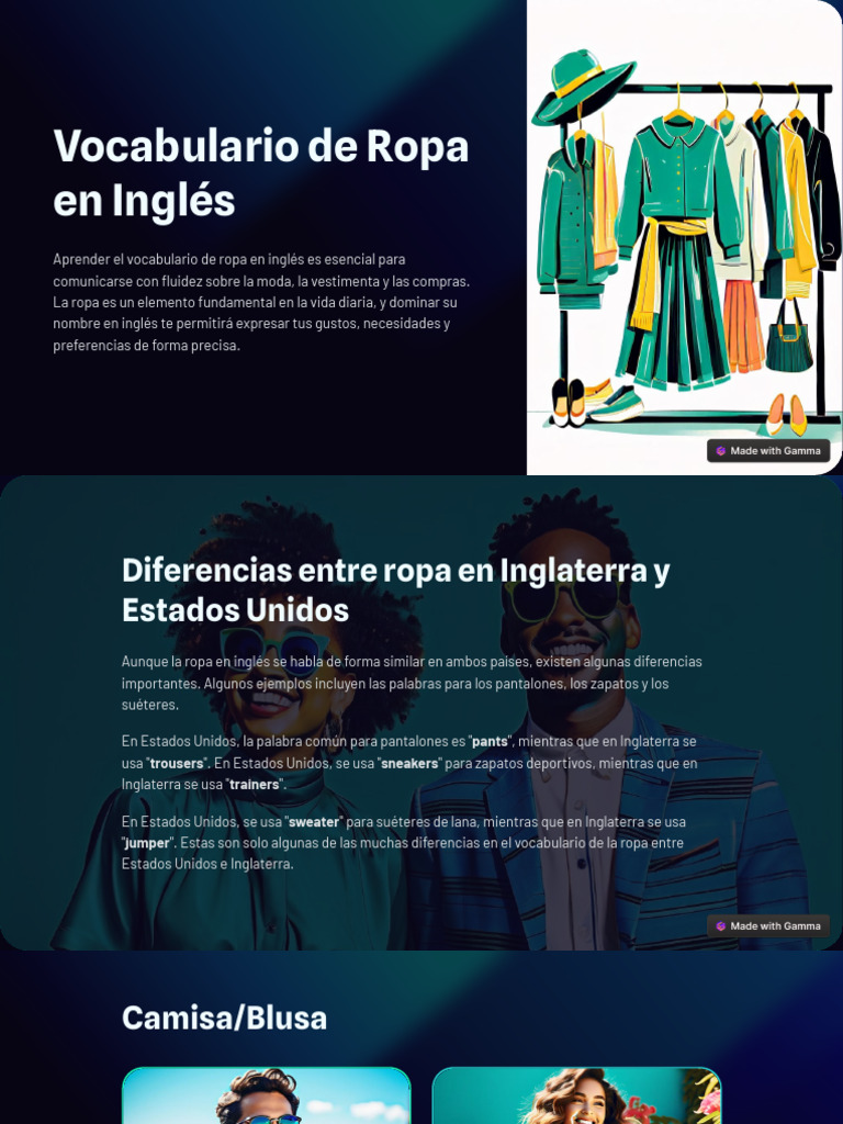 Vocabulario de Ropa en Ingles | PDF | Ropa | Falda