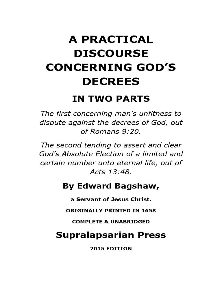 Bagshaw Concerning Gods Decrees Book | PDF | Jesus | God