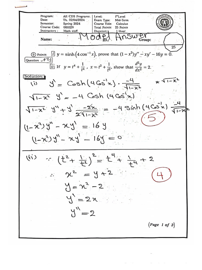 Model Answer Calculus Exam | PDF