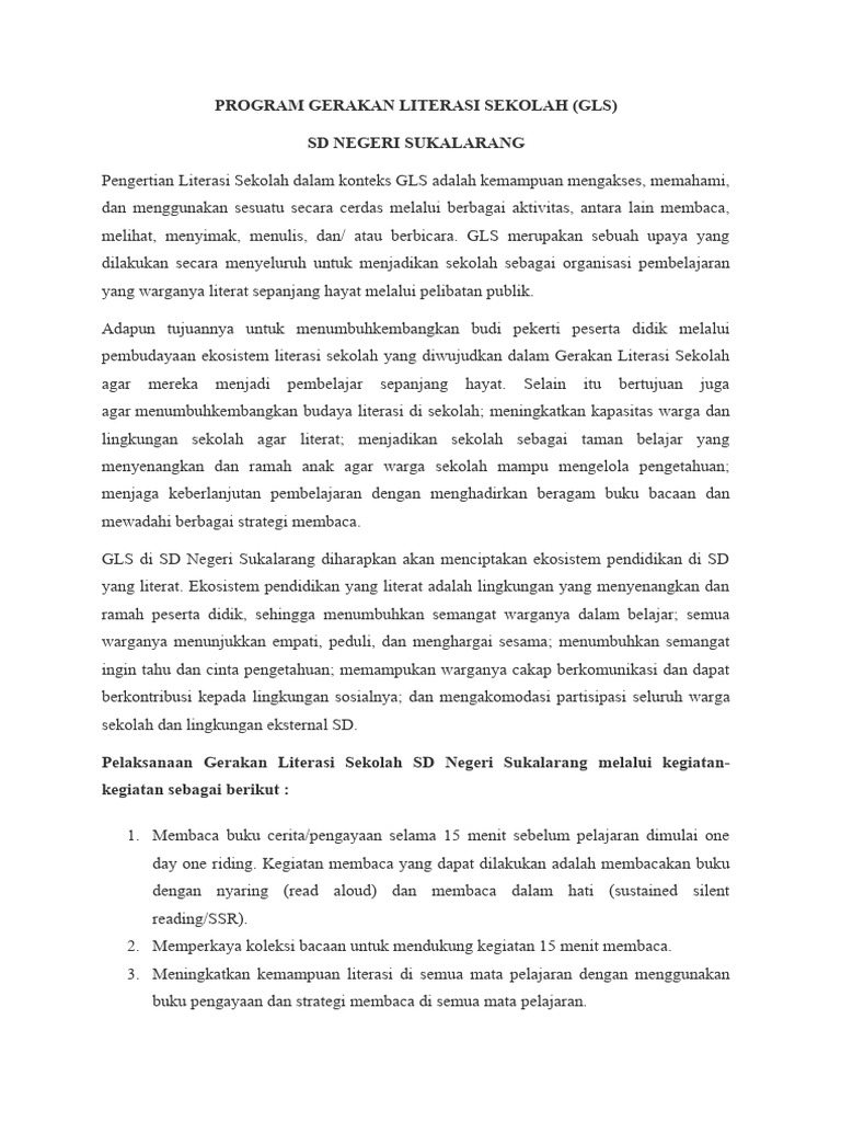 PROGRAM GLS SD Sukalarang | PDF