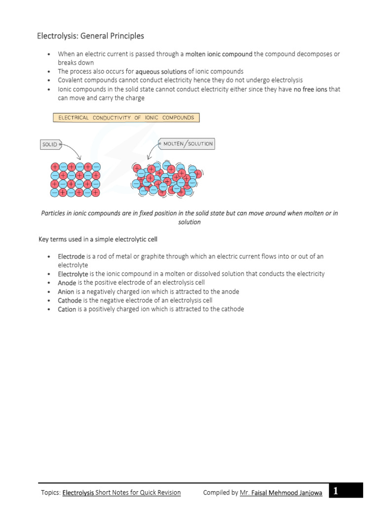 Topic Electrolysis | PDF | Ion | Anode