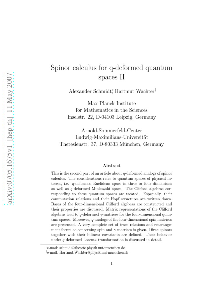 Spior Calculus For Q-Deformed Quantum Spaces II | PDF | Spin (Physics) | Group Theory