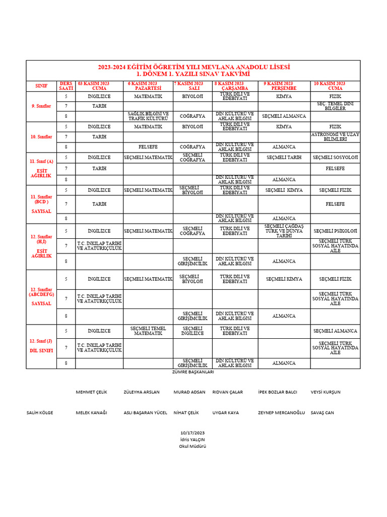 2023 2024 1.donem 1.sinav Programi | PDF