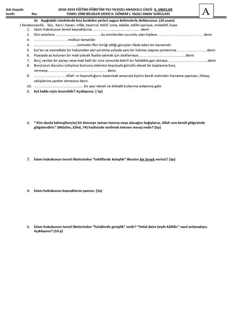 9 TDB 2d 1 Yzl (İslam I) | PDF