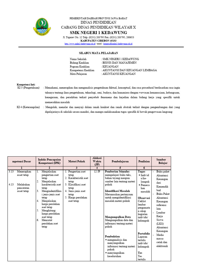 Silabus Akuntansi Keuangan Kelas Xii. 2324 | PDF