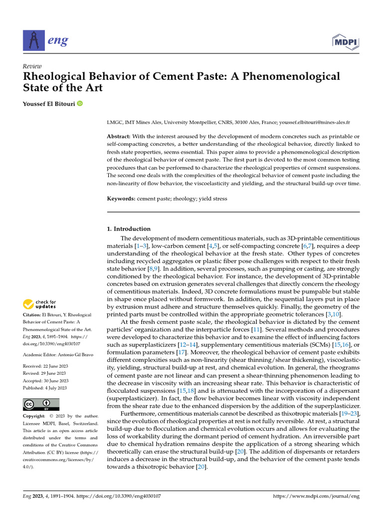 Rheological Behavior of Cement Paste A Phenomenological | PDF | Shear ...