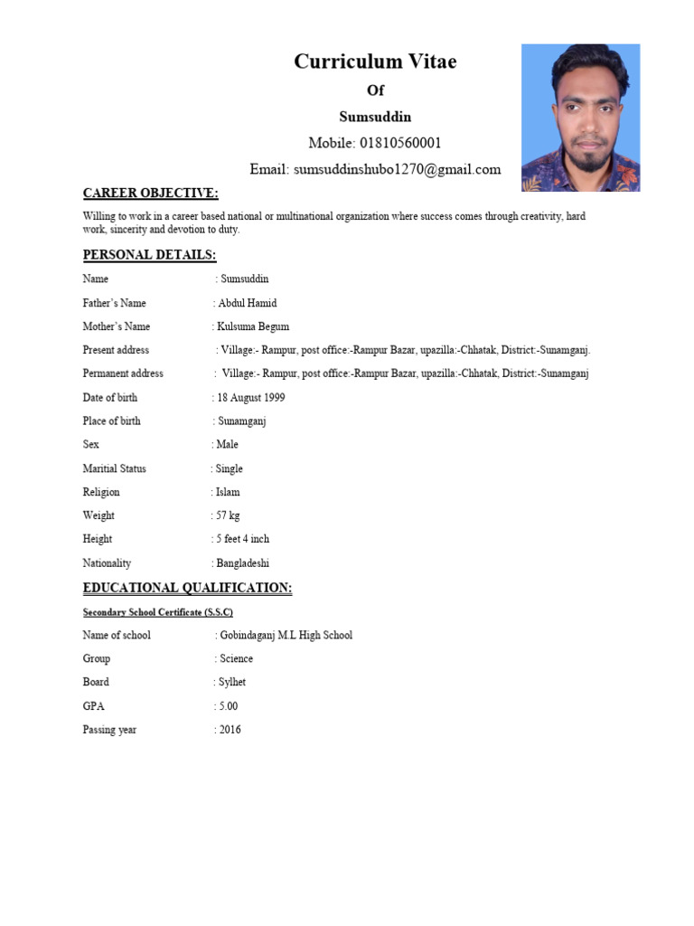 CV Format For Higher Study | PDF