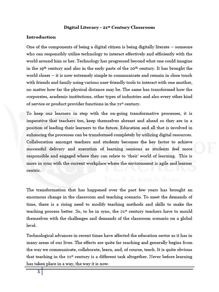 3 Digital Literacy 21st Century Classroom14 (1) 7 | PDF | Learning | Teachers