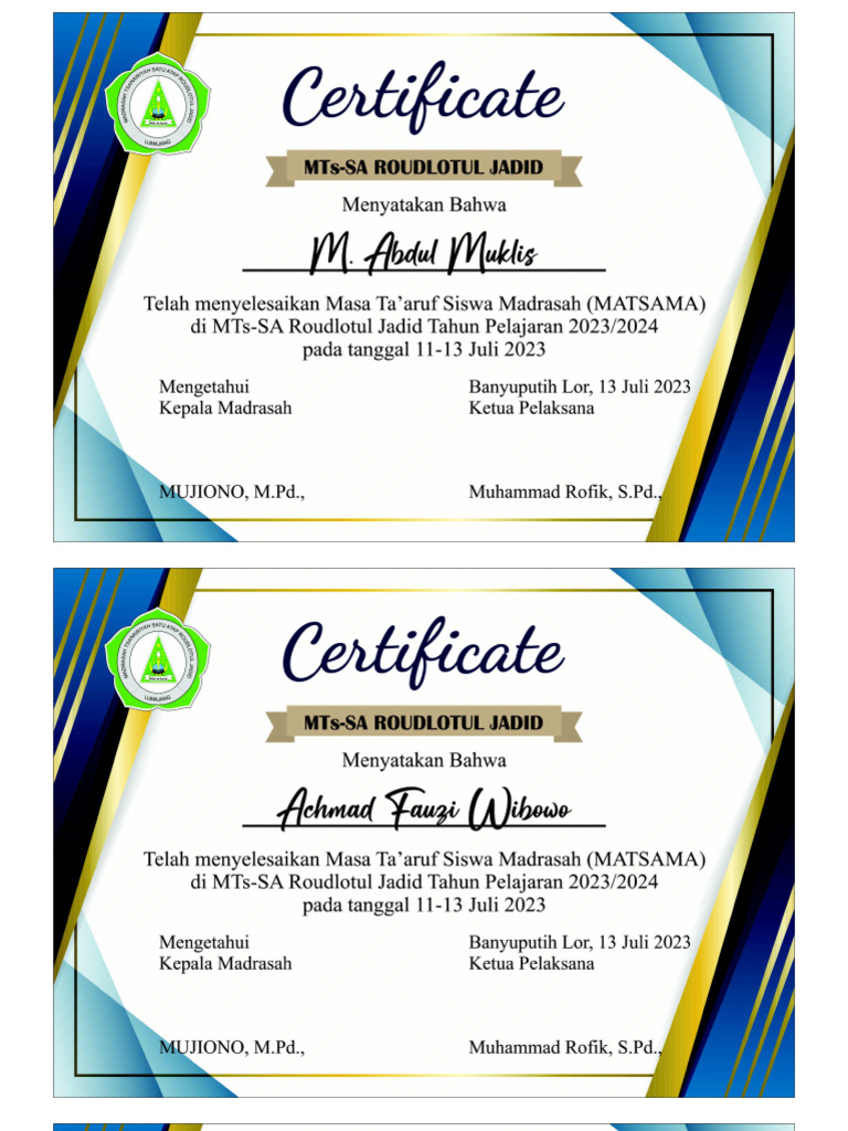 Sertifikat Matsama MTS | PDF