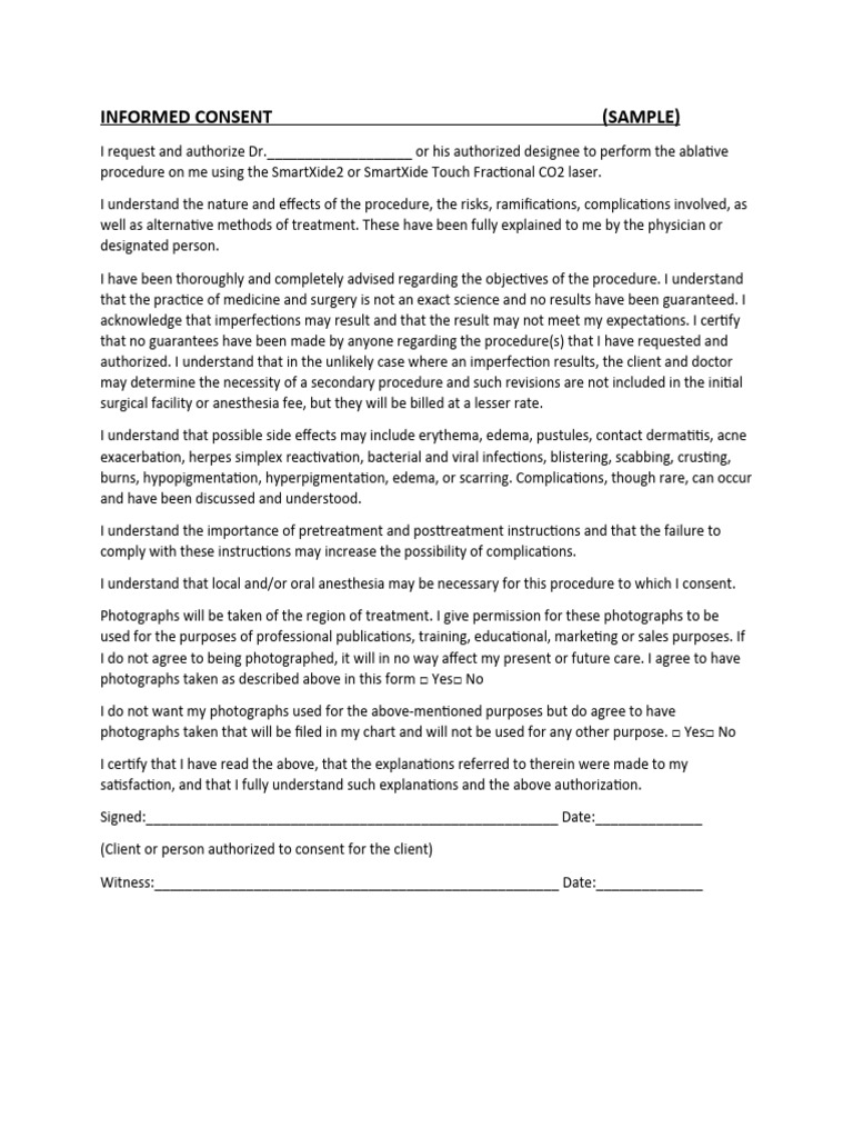 SmartXide Touch Sample Informed Skin Treatment Consent Form | PDF ...