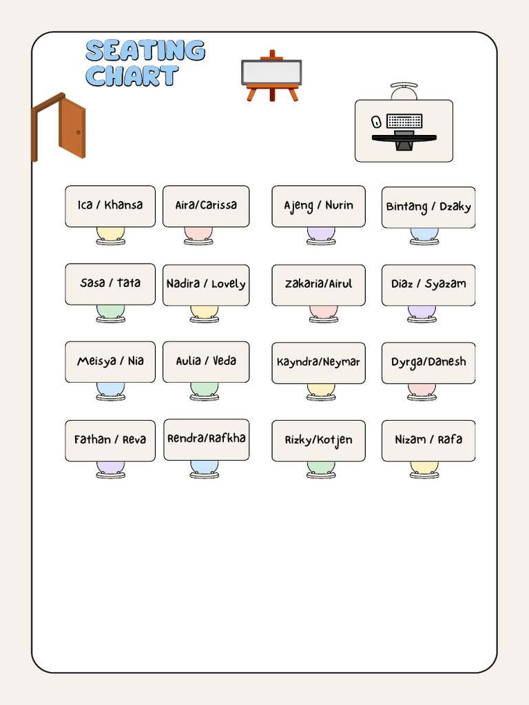 Classroom Seating Chart Printable Document in Colorful Illustrated ...