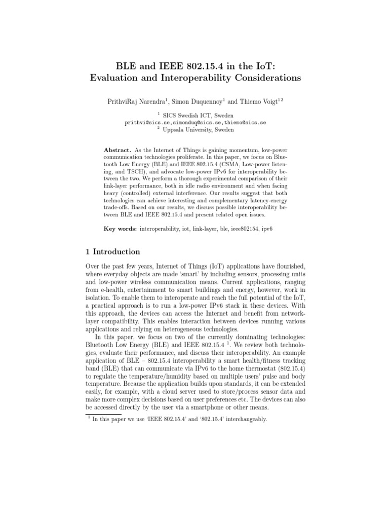 BLE and IEEE 802.15.4 in The IoT: Evaluation and Interoperability ...