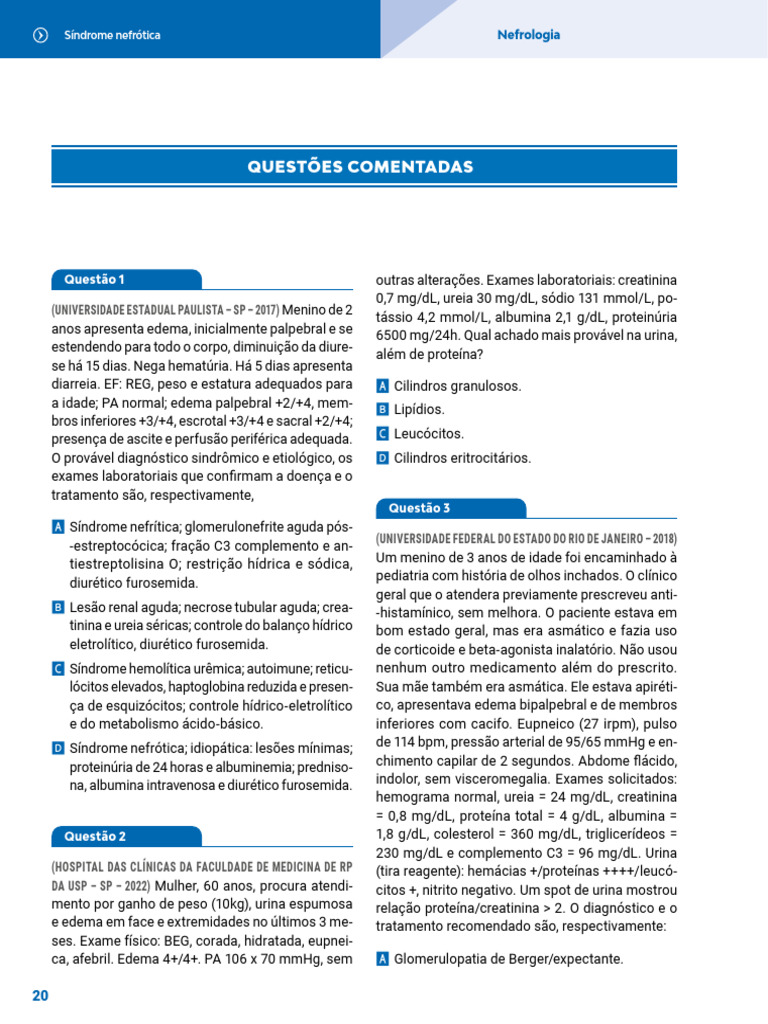 Estudo Dirigido Síndrome Nefrótica | PDF | Órgão (anatomia) | Doenças ...