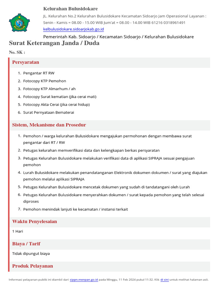 Unduh Standar Pelayanan - Surat Keterangan Janda Duda | PDF