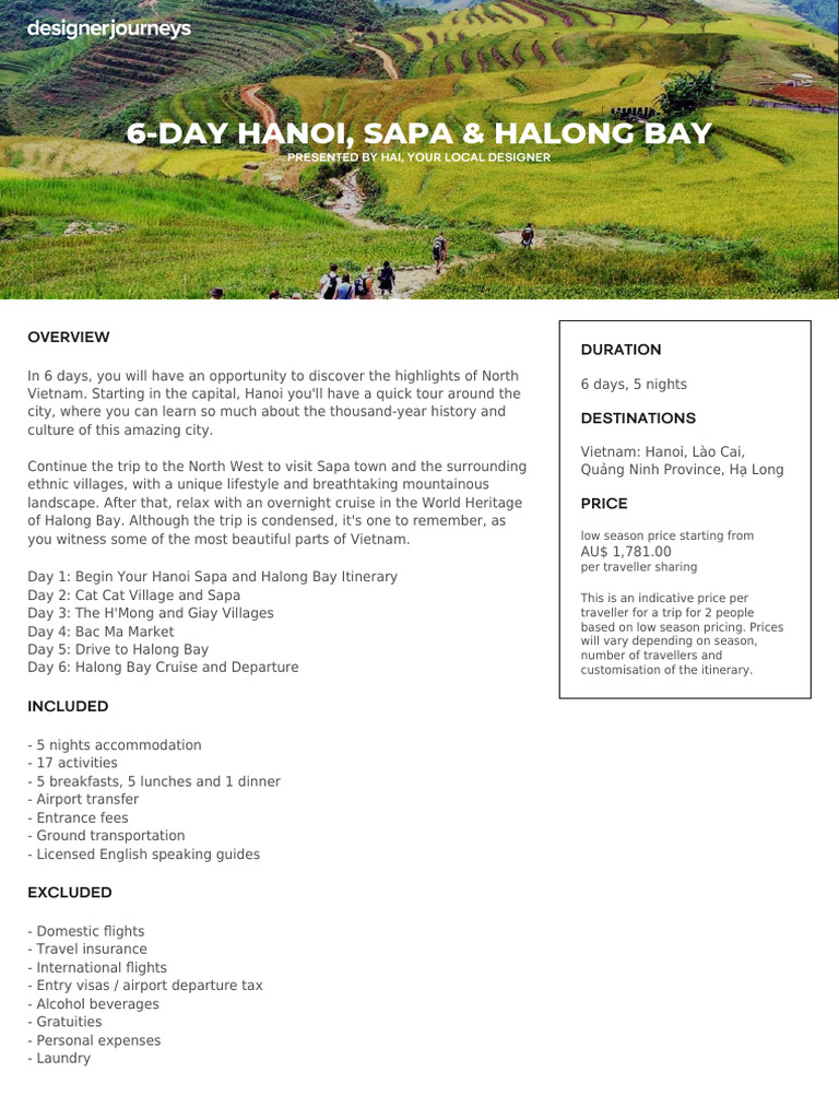 6-Day Hanoi, Sapa & Halong Bay Tour | PDF | Vietnam