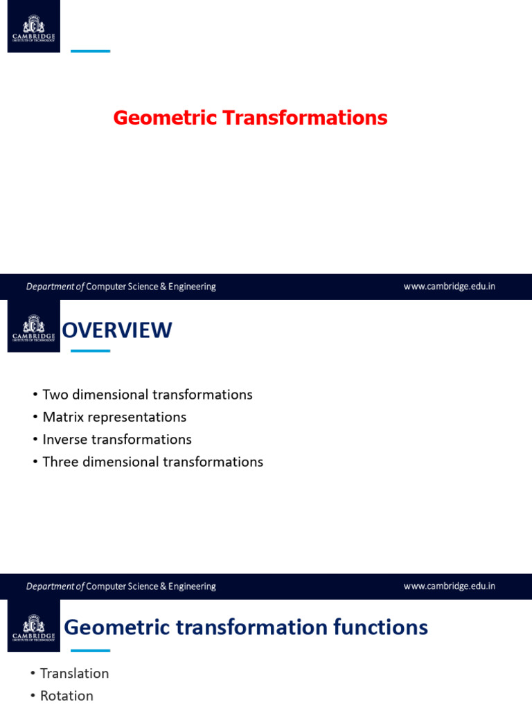 2d And 3d Geometric Transformation Pdf Cartesian Coordinate System