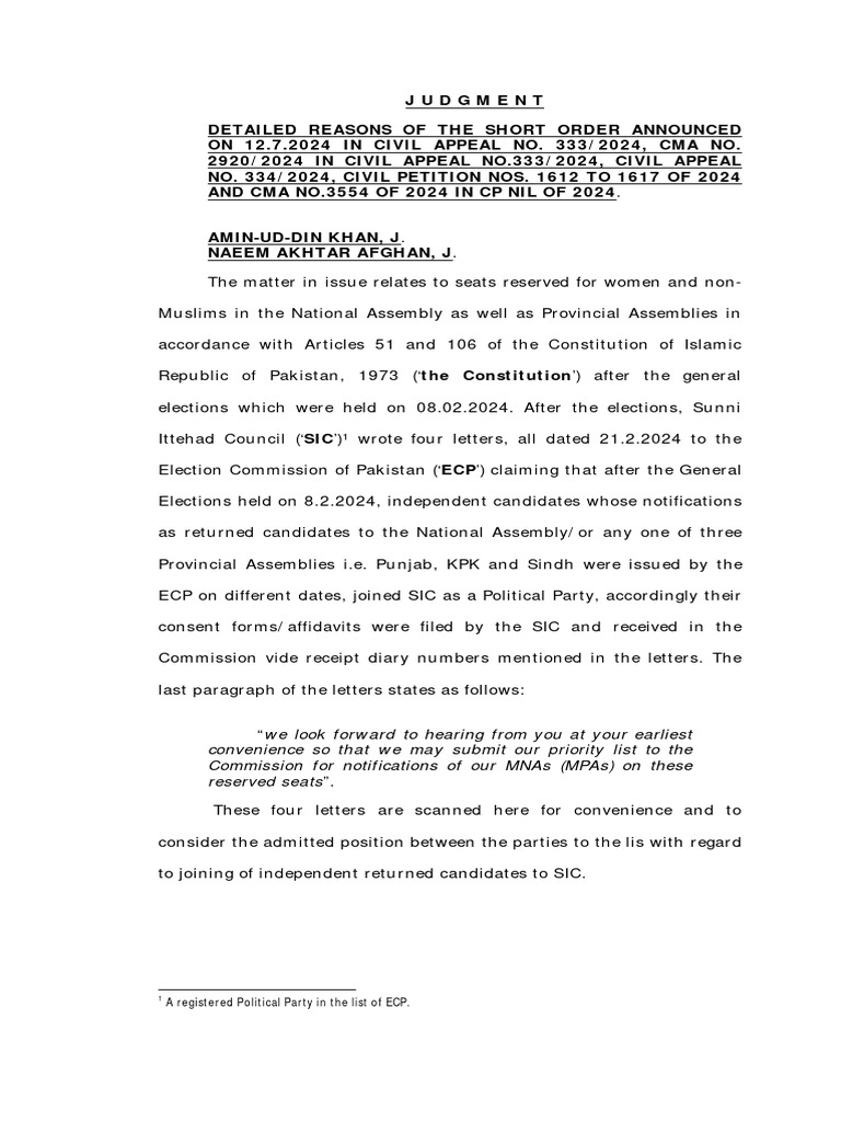Supreme Court Dissent Note PTI Reserved Seats | PDF | Judgment (Law ...