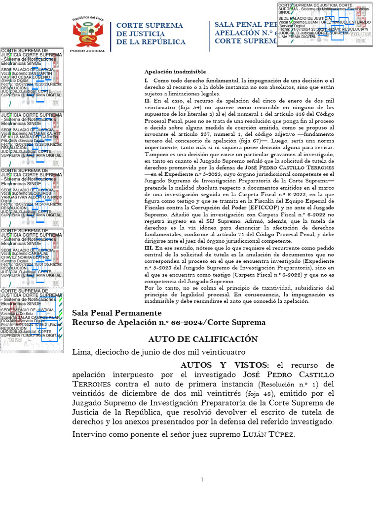 APL 24 066 Tutela de Derechos Del Testigo Nulidad Declaración Como ...