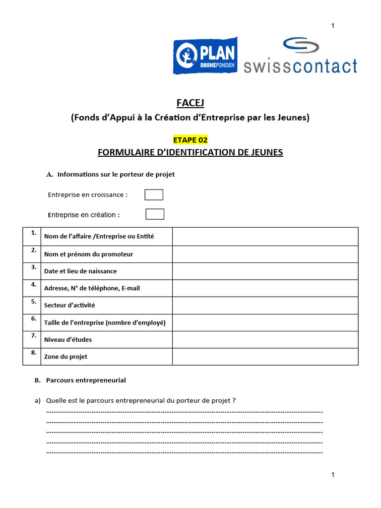 Annexe II Formulaire Identification Des Jeunes | PDF