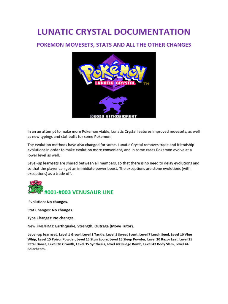 Lunatic Crystal Pokemon Movesets and Changes | PDF | Teaching Methods ...