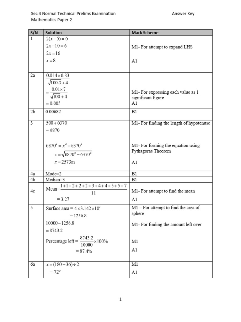 Math Exam Answer Key | PDF | Equations | Algebra
