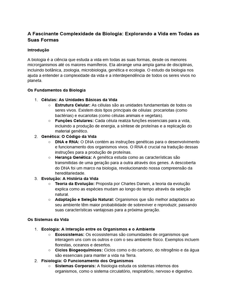 A Fascinante Complexidade Da Biologia - Explorando A Vida em Todas As ...