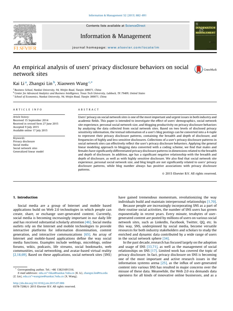 An Empirical Analysis of Users' Privacy Disclosure Behaviors On Social Media | PDF | Privacy ...