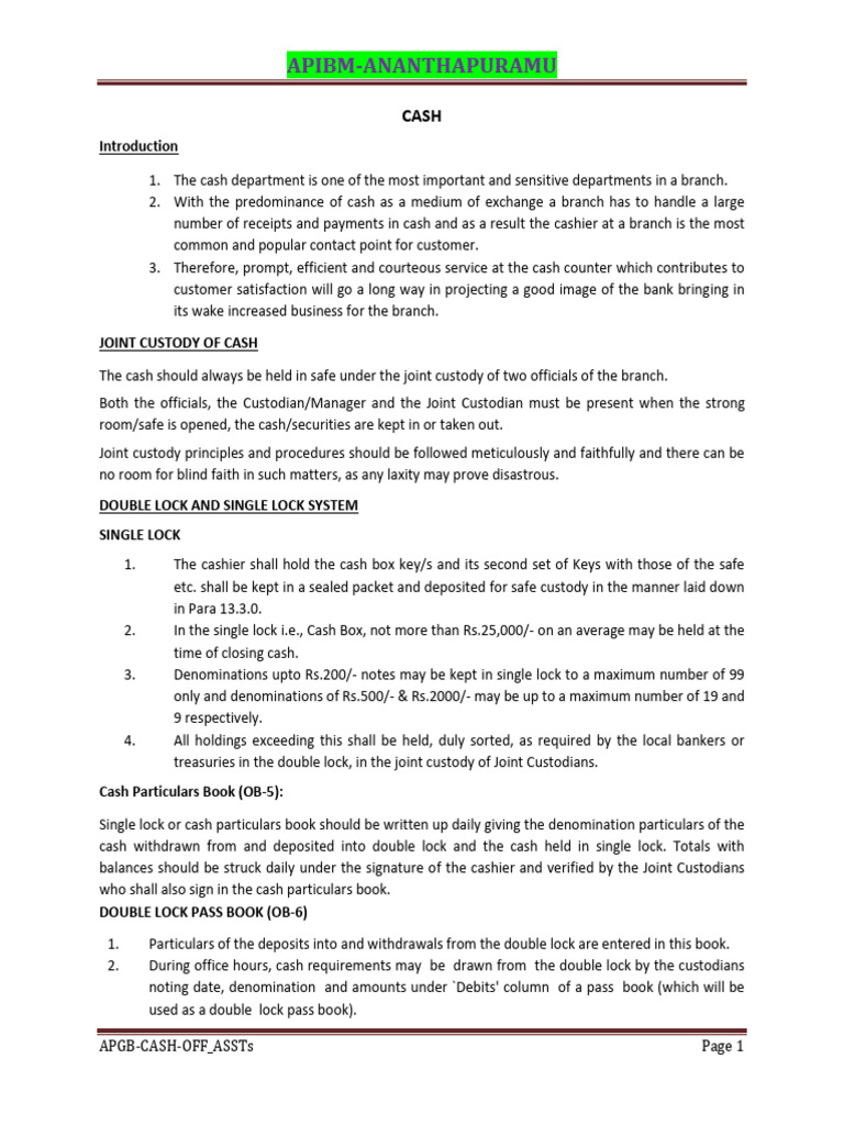 04 Cash SW Joint - Custody | PDF | Cheque | Debits And Credits