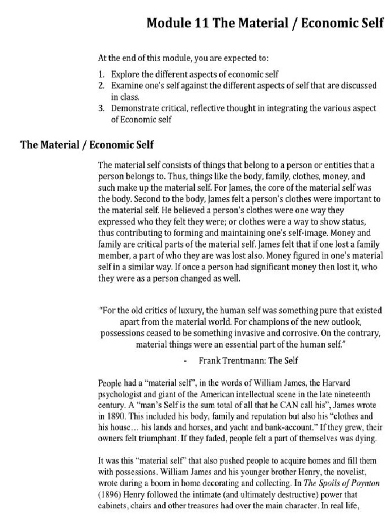 Lesson 8- The Material_ Economic Self | PDF