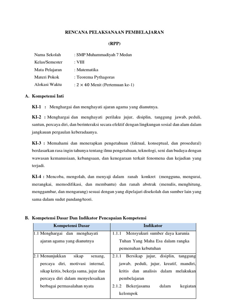 Rencana Pelaksanaan Pembelajaran (RPP) Pertemuan Pertama Teorema ...