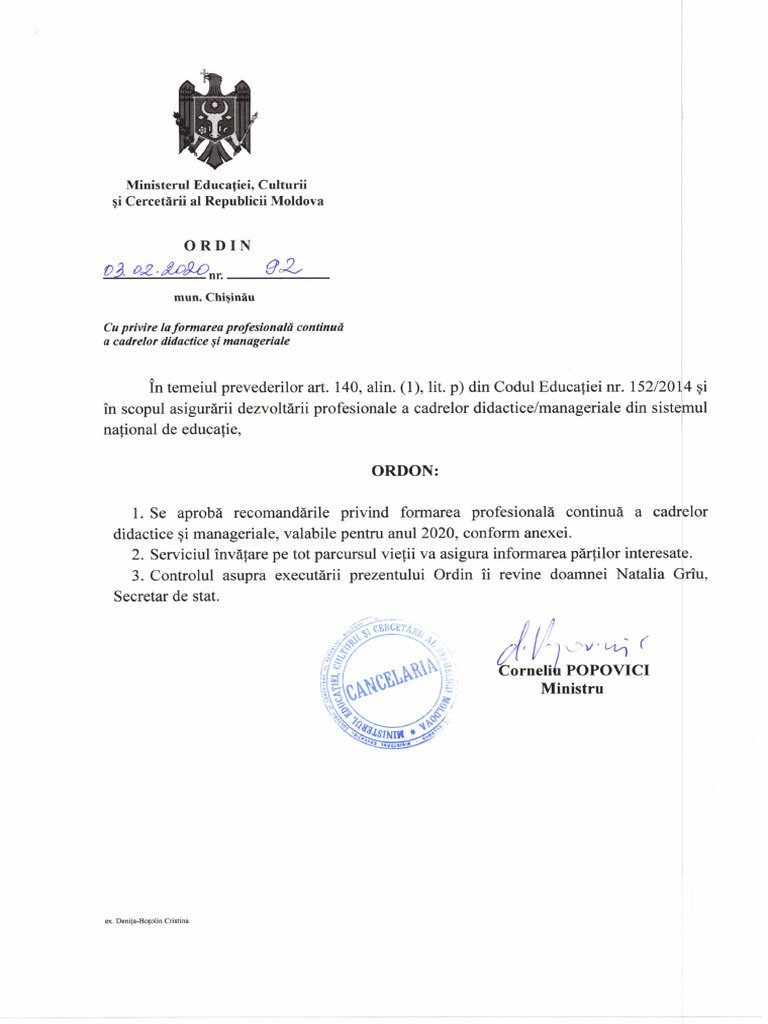 Ordin - Recomandari - Formare Profesionala Cont. - 2020 | PDF