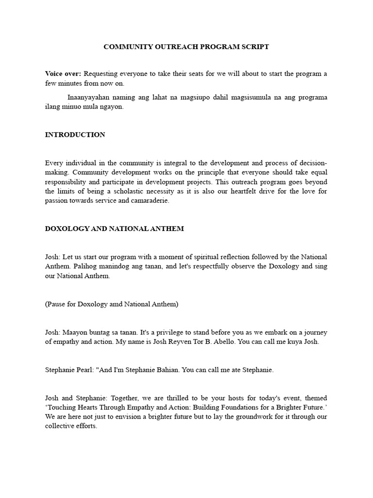 Community Outreach Program Script | PDF